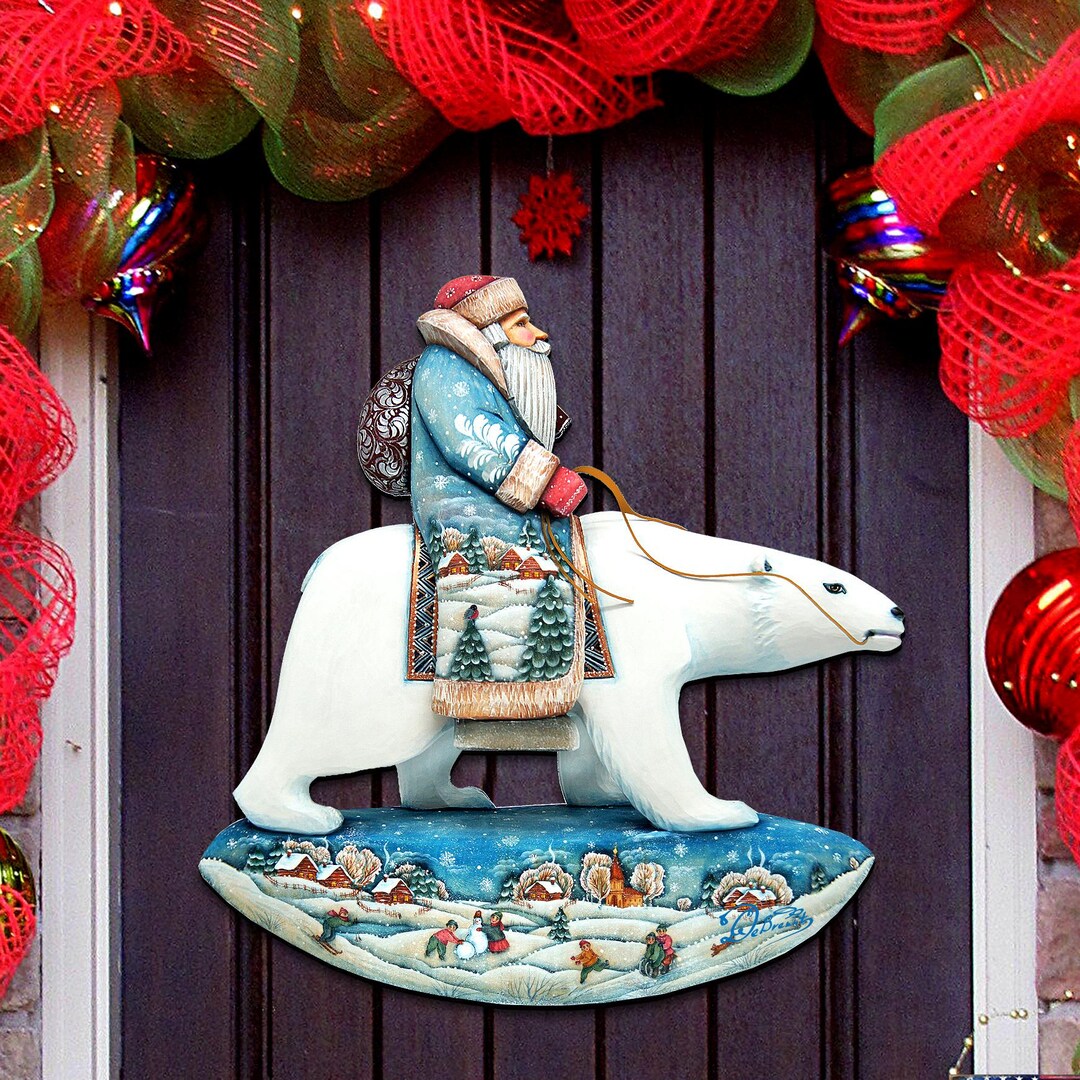 Santa on a Polar Bear Door Hanger Christmas Decor Wooden Home Garden ...