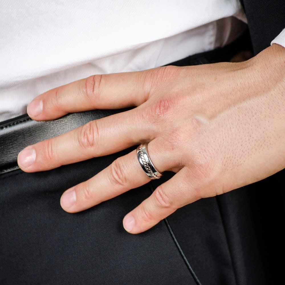 BANDALERO Mens 7mm Cobalt Ring With Braided White Gold - Etsy
