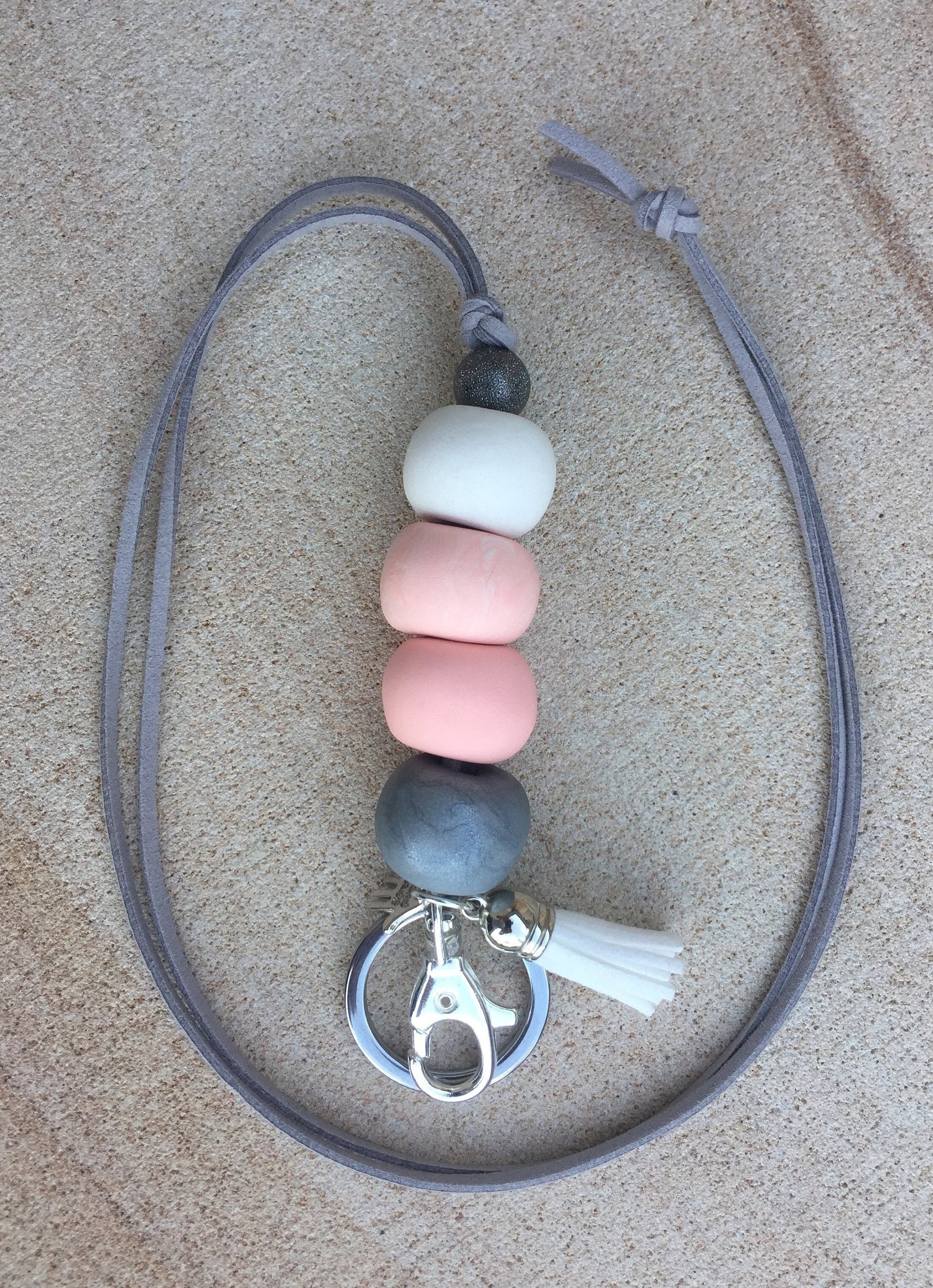 Blush Marble and Grey Marble Polymer Clay Lanyard With - Etsy UK