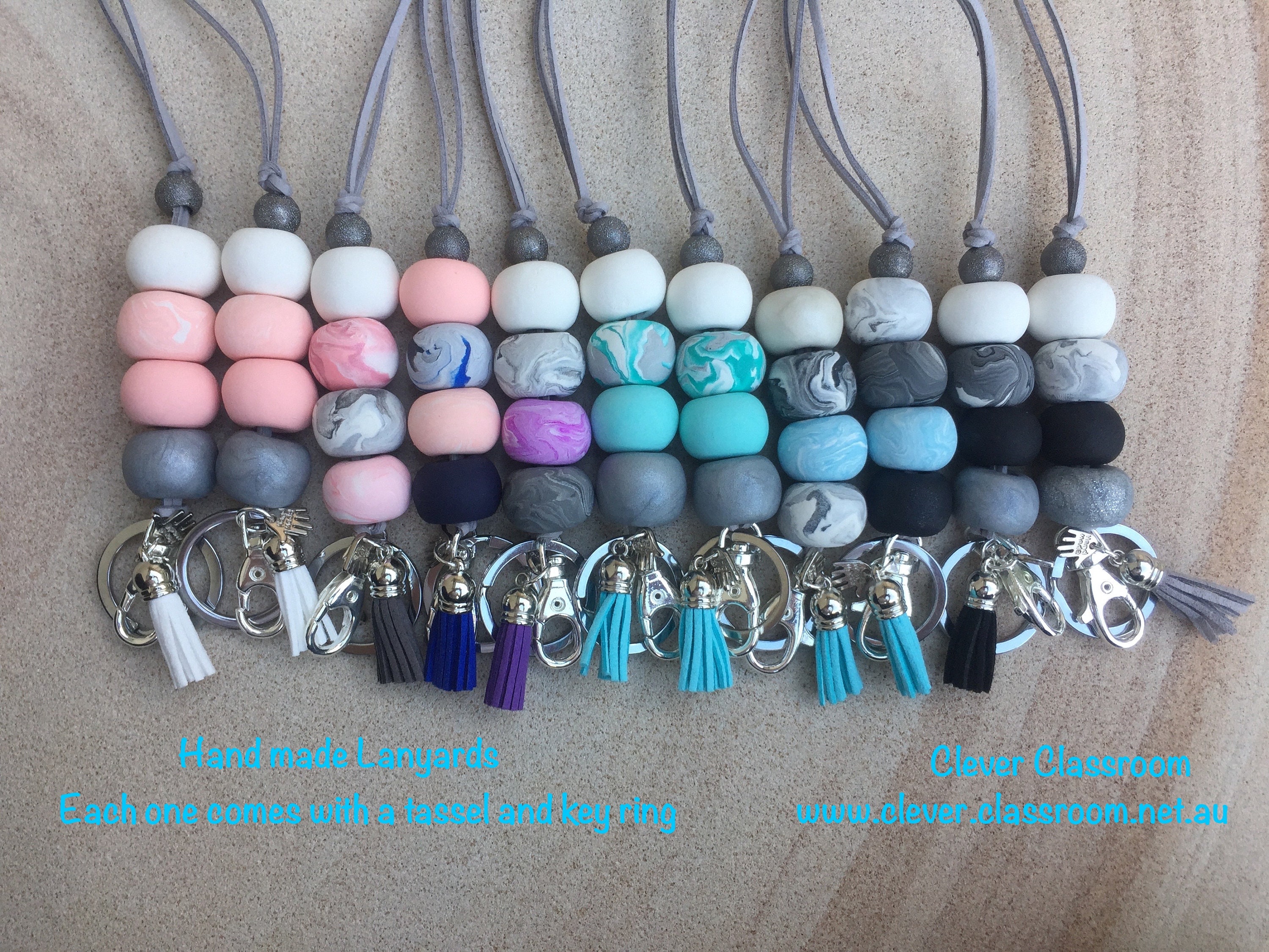 Blush Marble and Grey Marble Polymer Clay Lanyard With - Etsy UK