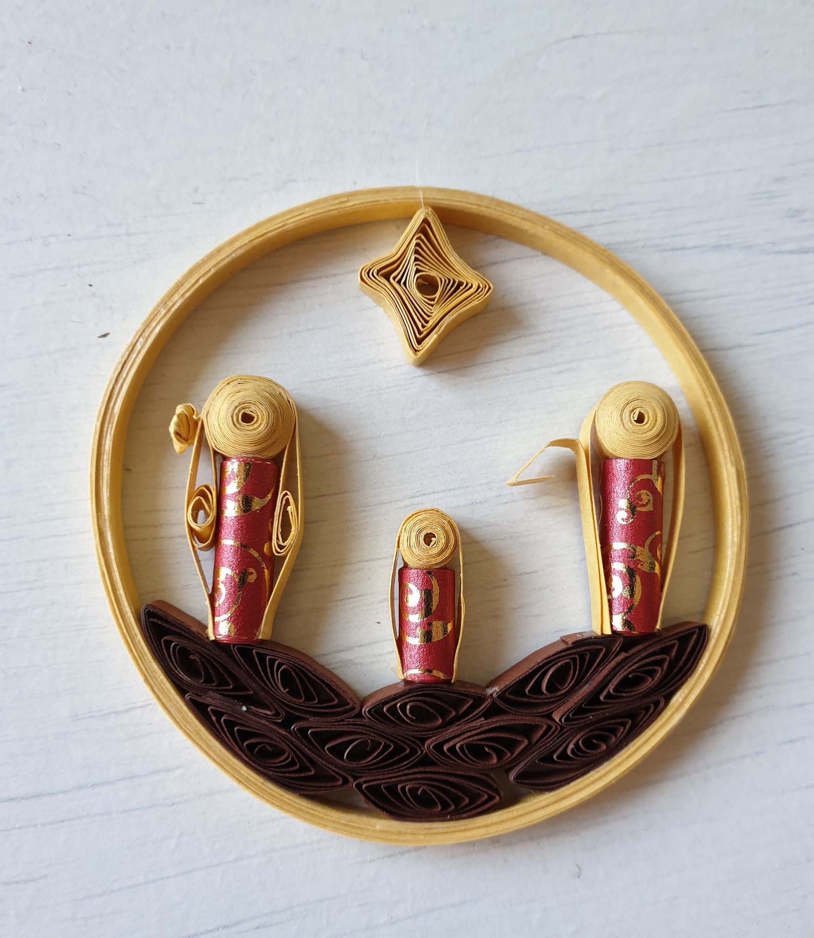 Circular nativity scene to hang mini ornament quilling set | Etsy