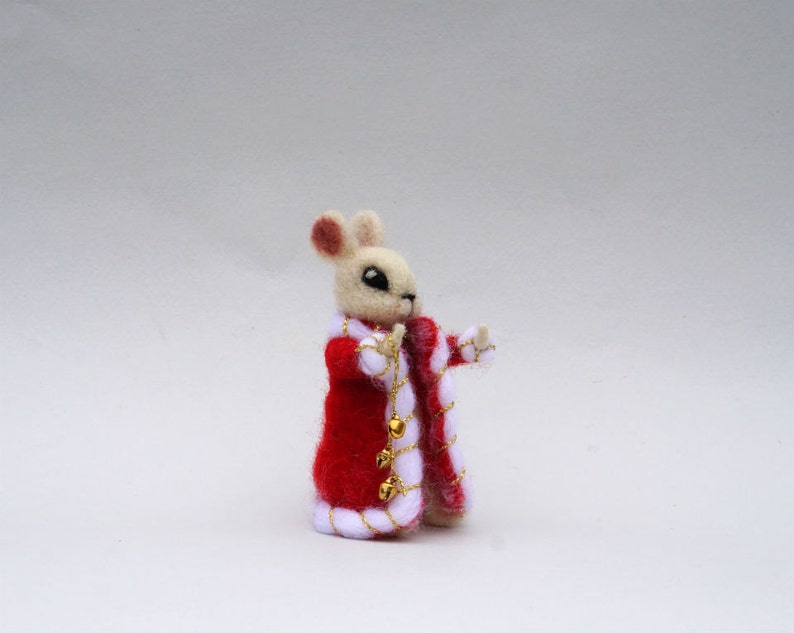 Santa Bunny White Felted Rabbit Christmas Bells Xmas Ornament | Etsy