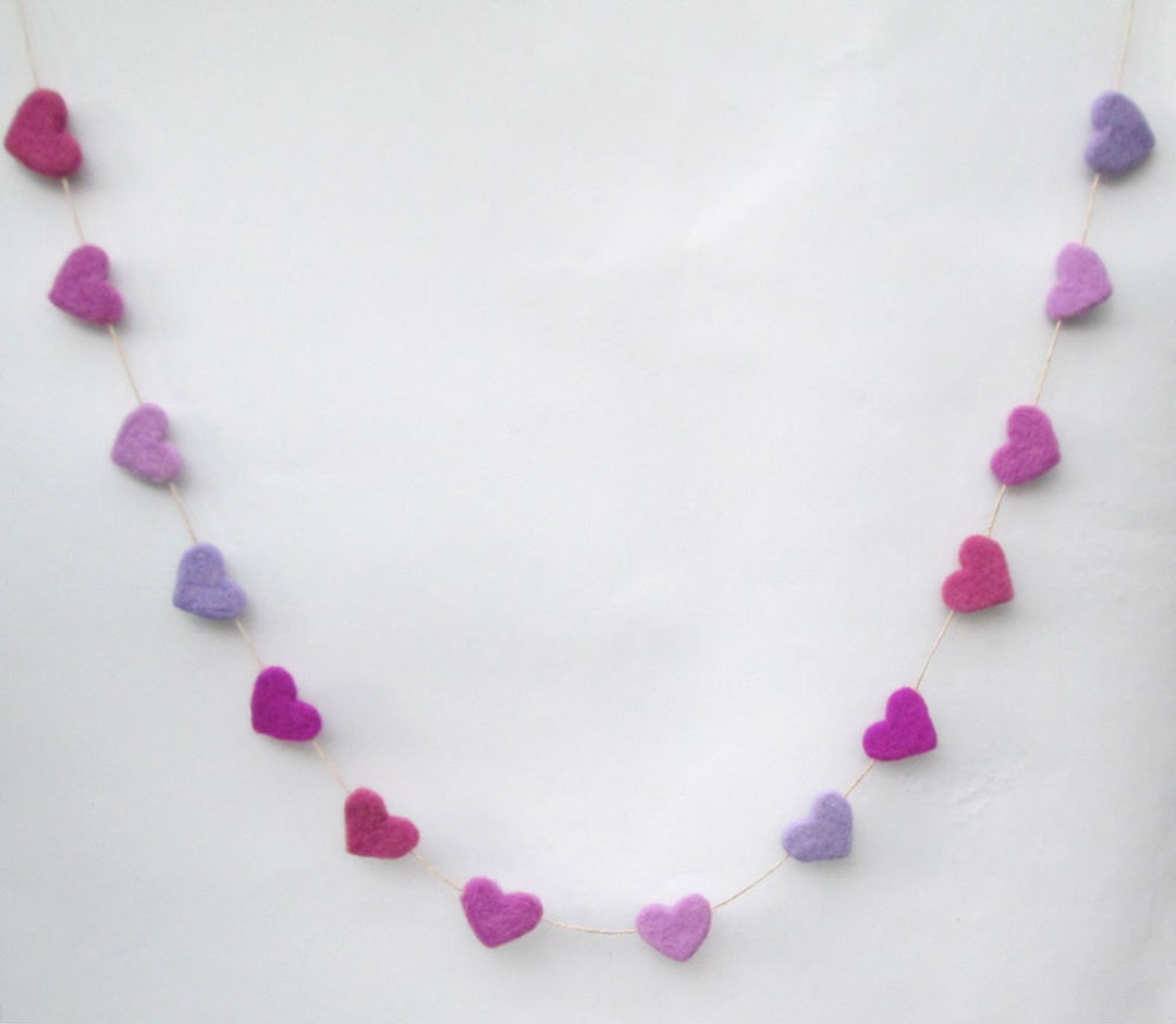 Violet Heart Garland Felt Valentines Hearts Lavender Banner Purple Baby ...