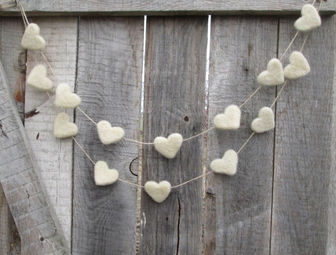 White Heart Banner Felt Heart Garland Valentine's Felt Hearts White ...