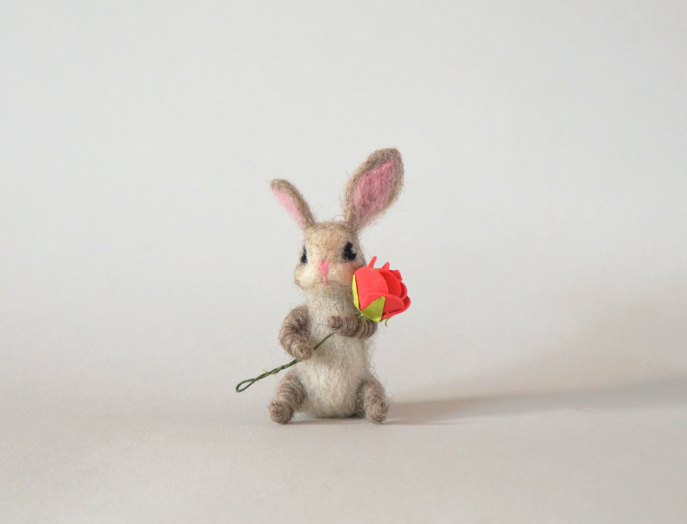 Miniature Animal Felted Bunny With Flower Needle Felt Animal | Etsy