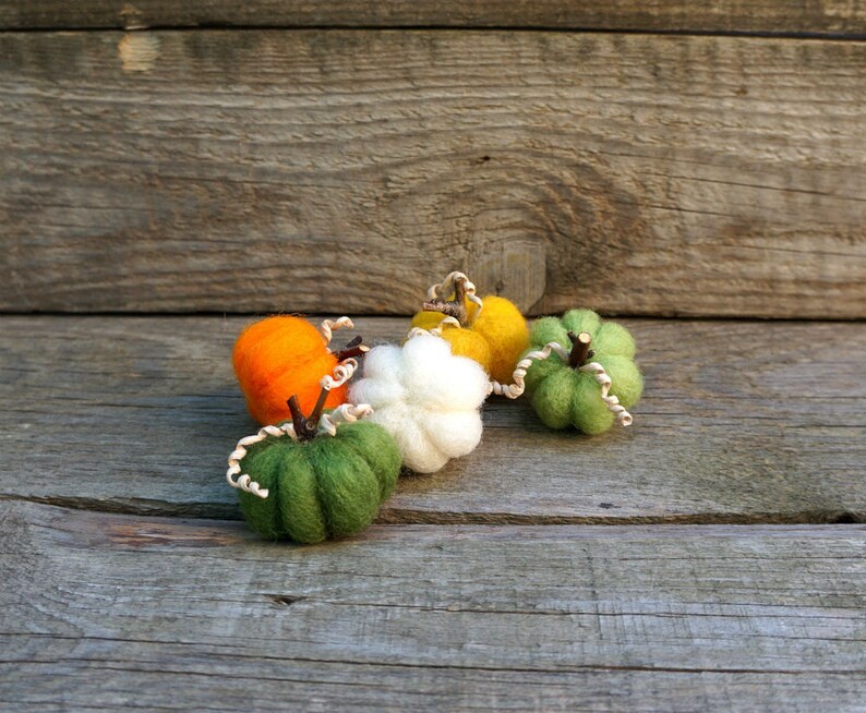 Halloween Pumpkins Autumn Decor Colourful Pumpkins Set of 5 Tiny Wool ...