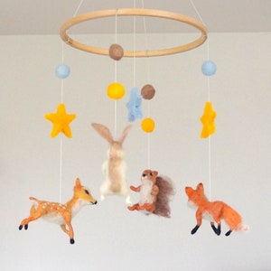 Felt Woodland Baby Mobile: Needle Felted Forest Animals Nursery Decor ...