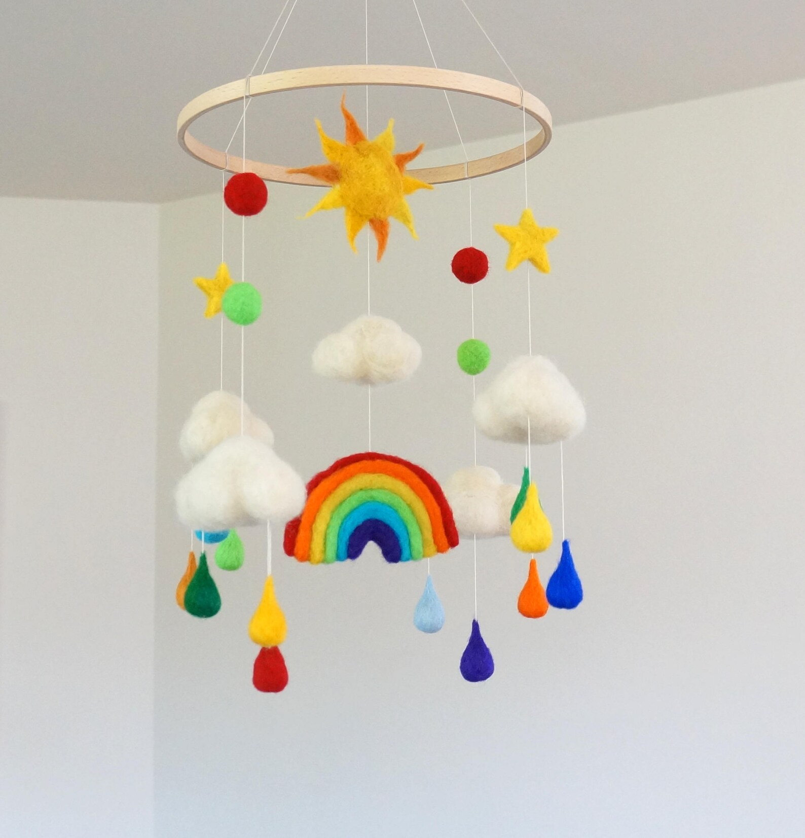 Rainbow Mobile Sun Mobile Felt Cloud Mobile Raindrops Baby - Etsy