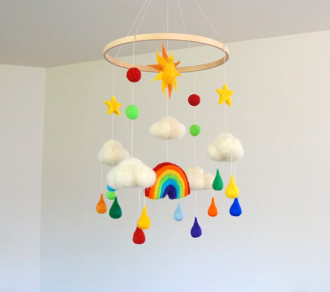 Rainbow Mobile Sun Mobile Felt Cloud Mobile Raindrops Baby - Etsy