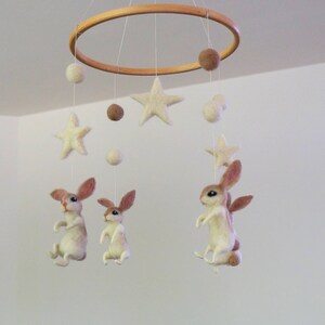White Bunny Mobile Baby Mobile White Rabbit Mobile Felted Animal Mobile ...