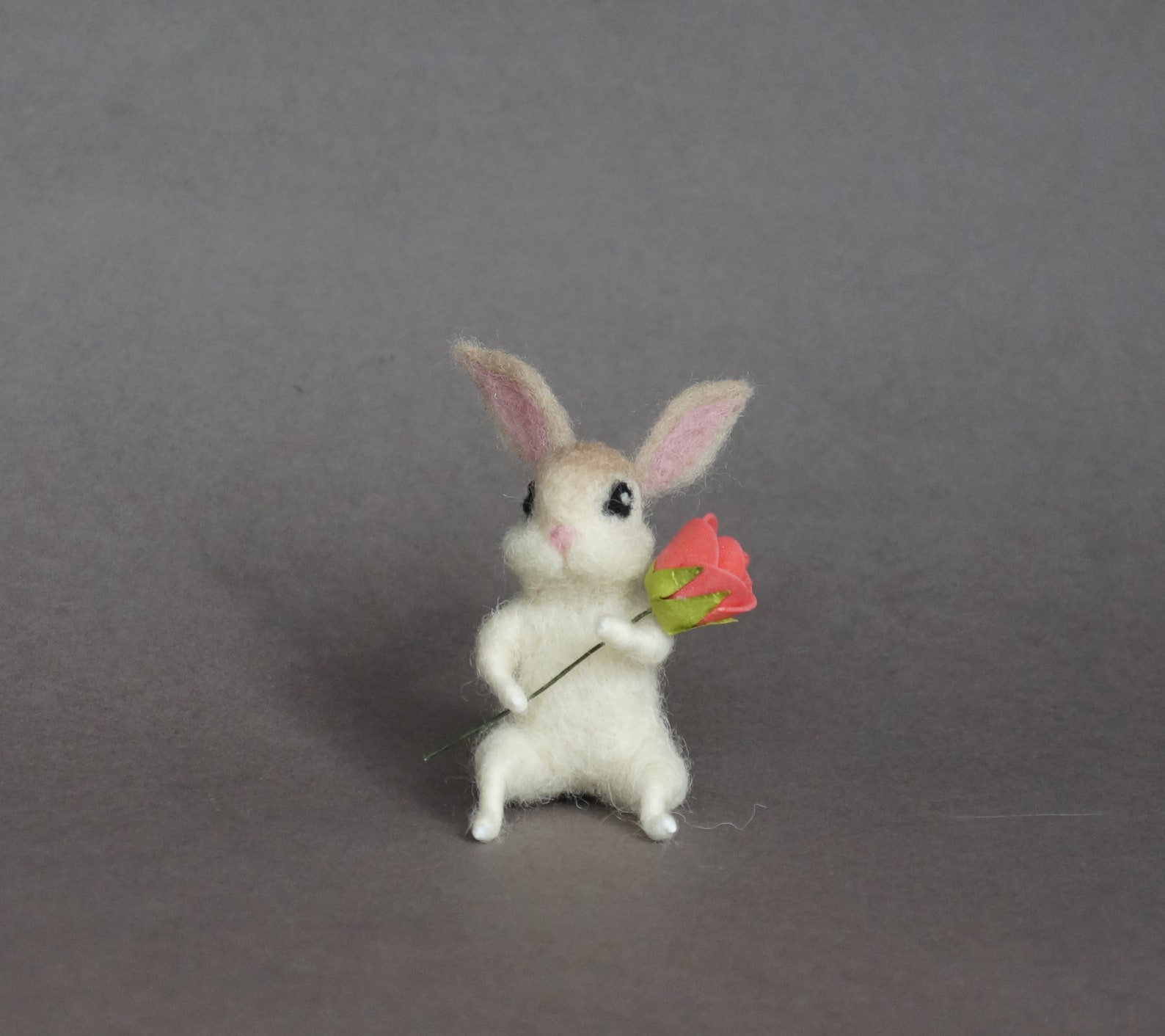 Felted Miniature Bunny White Bunny Flower Tiny Hare Rose | Etsy