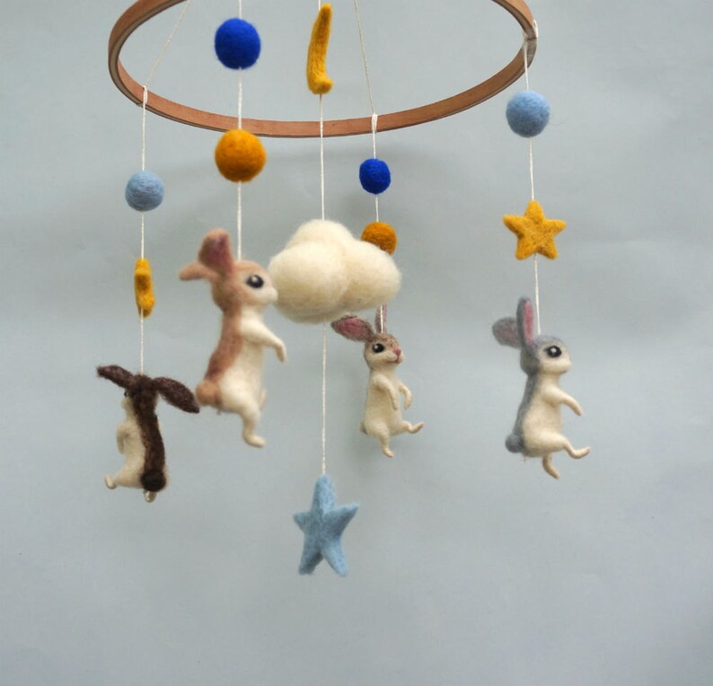 Bunny Mobile Baby Mobile Felted Animal Mobile Easter Decor - Etsy