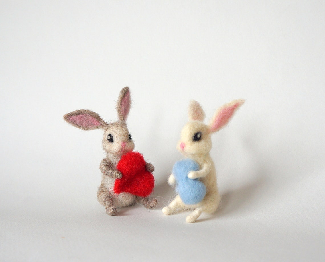 Felt Miniature Bunny Valentine's Art Doll Valentine's - Etsy
