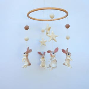 White Bunny Mobile Baby Mobile White Rabbit Mobile Felted Animal Mobile ...