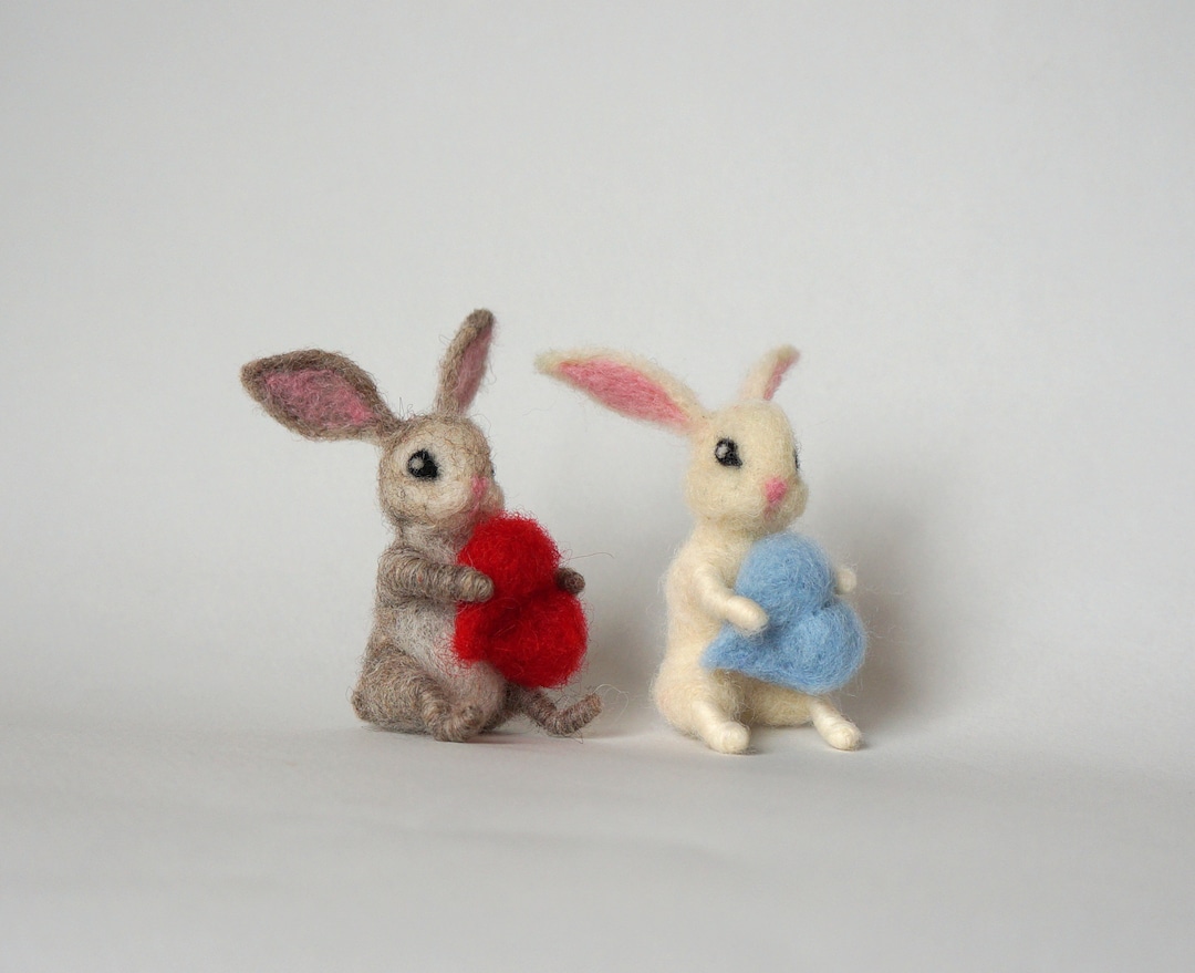 Felt Miniature Bunny Valentine's Art Doll Valentine's Rabbit Red Heart ...
