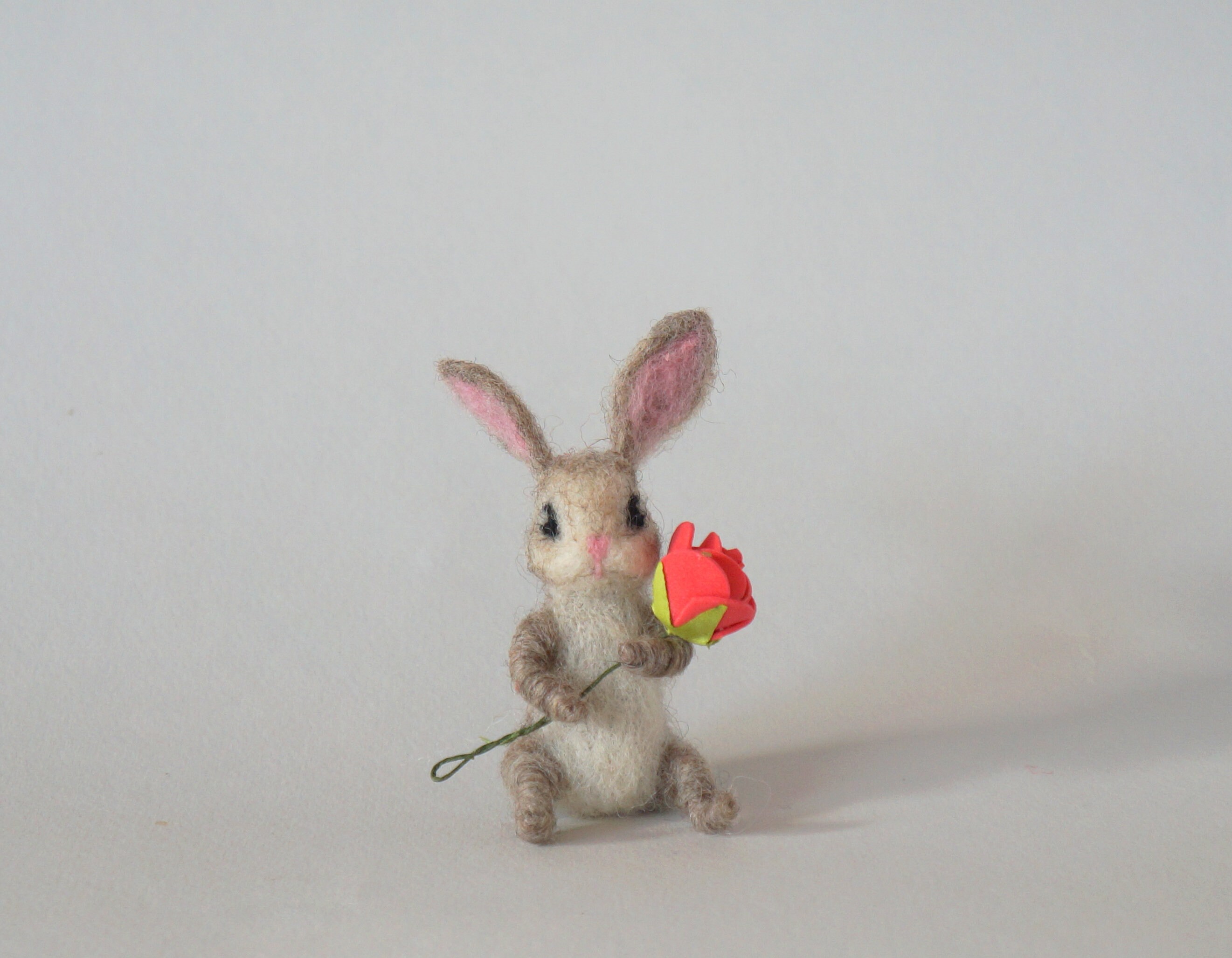 Miniature Animal Felted Bunny With Flower Needle Felt Animal | Etsy