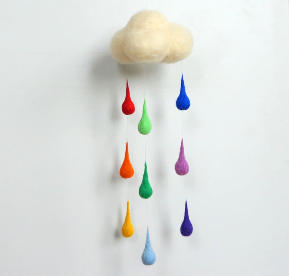 Rainbow Raindrop Mobile, Felt Cloud Nursery Decor - Etsy