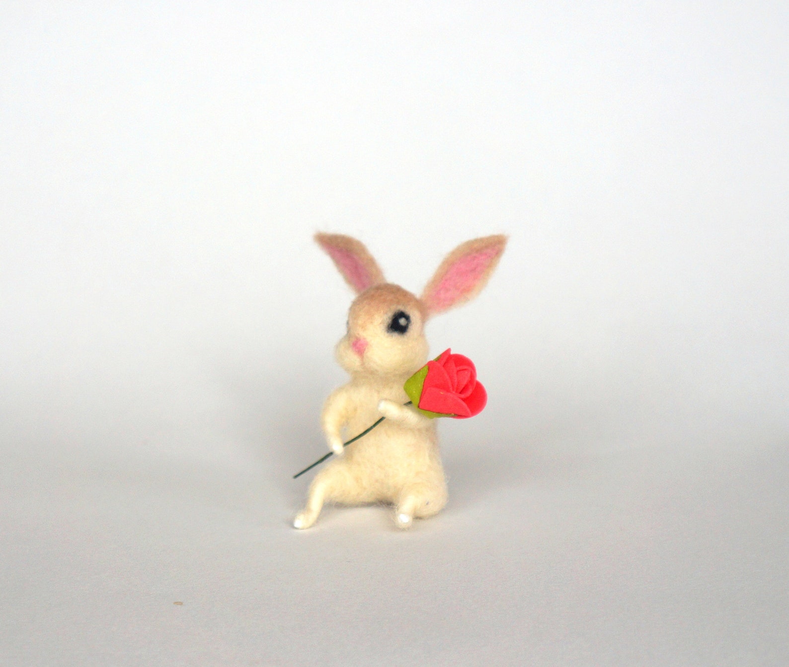 Felted Miniature Bunny White Bunny Flower Tiny Hare Rose | Etsy