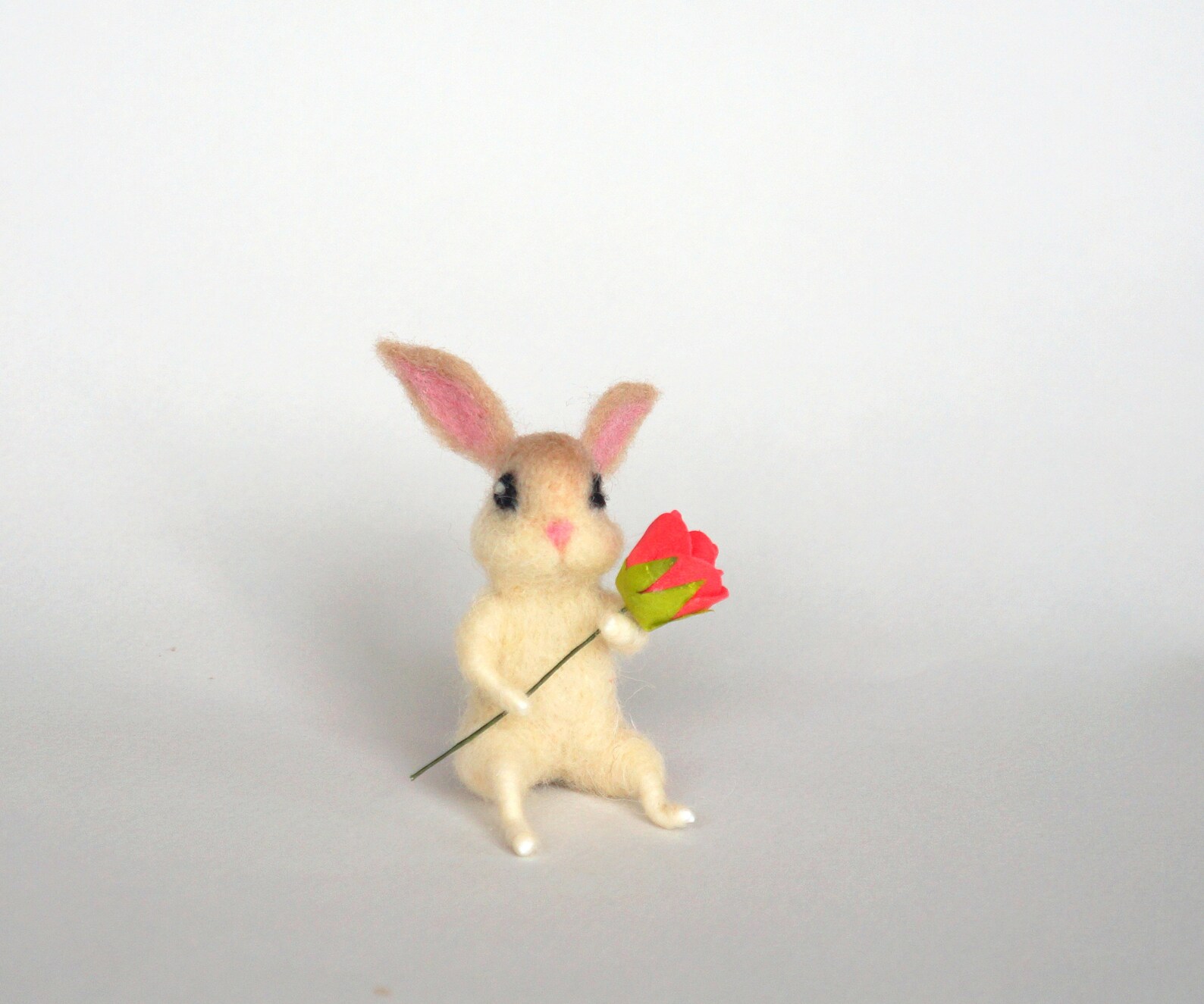 Felted Miniature Bunny White Bunny Flower Tiny Hare Rose | Etsy