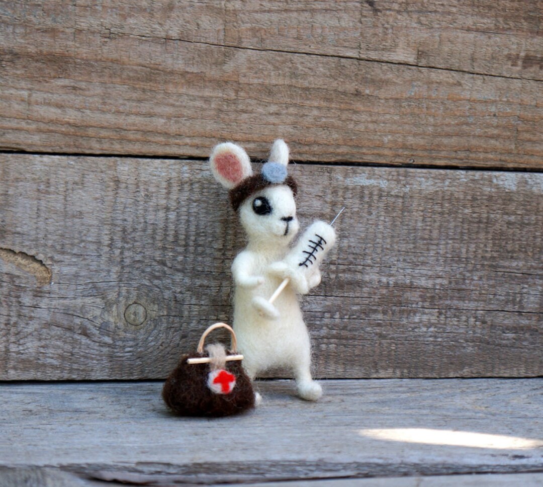 Doctor Bunny Ornament Felted Doll Medical Rabbit Cute Gift for Surgeon ...