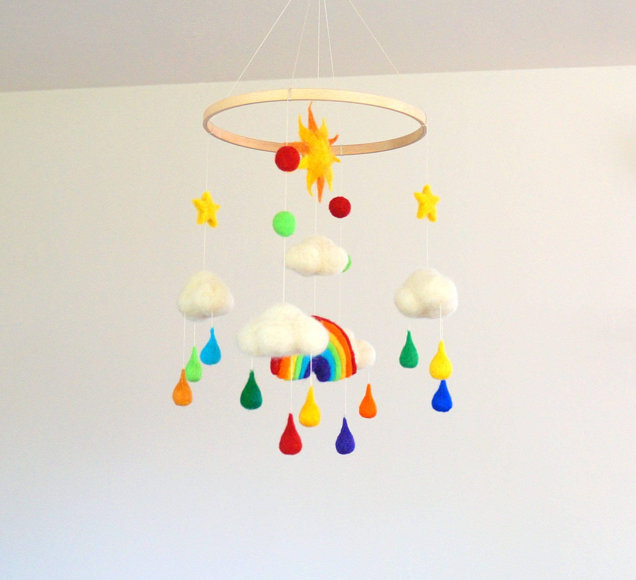 Rainbow Mobile Sun Mobile Felt Cloud Mobile Raindrops Baby | Etsy
