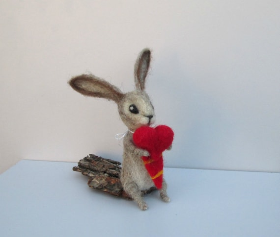 Felted Rabbit Red Heart Valentines Gift Wool Bunny Cute Animal - Etsy