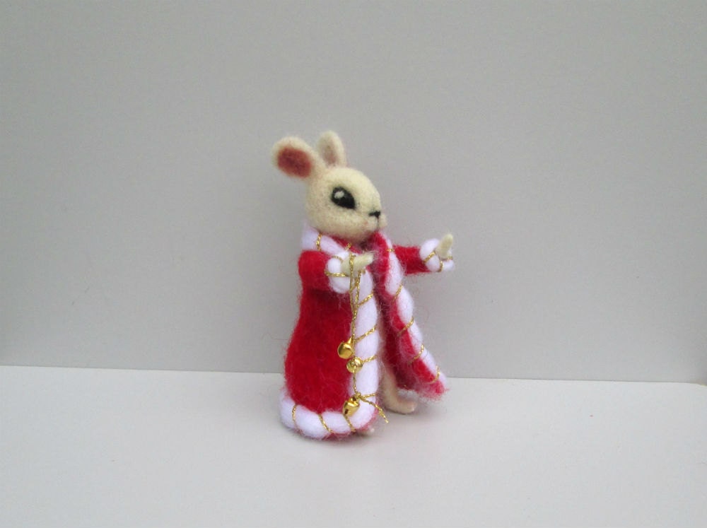 Santa Bunny White Felted Rabbit Christmas Bells Xmas Ornament | Etsy
