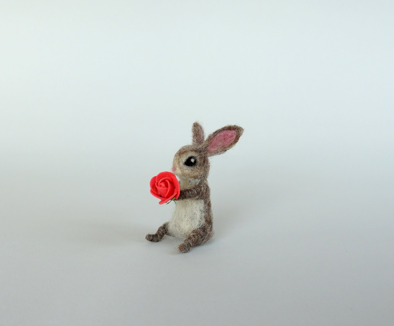 Miniature Animal Felted Bunny With Flower Needle Felt Animal | Etsy