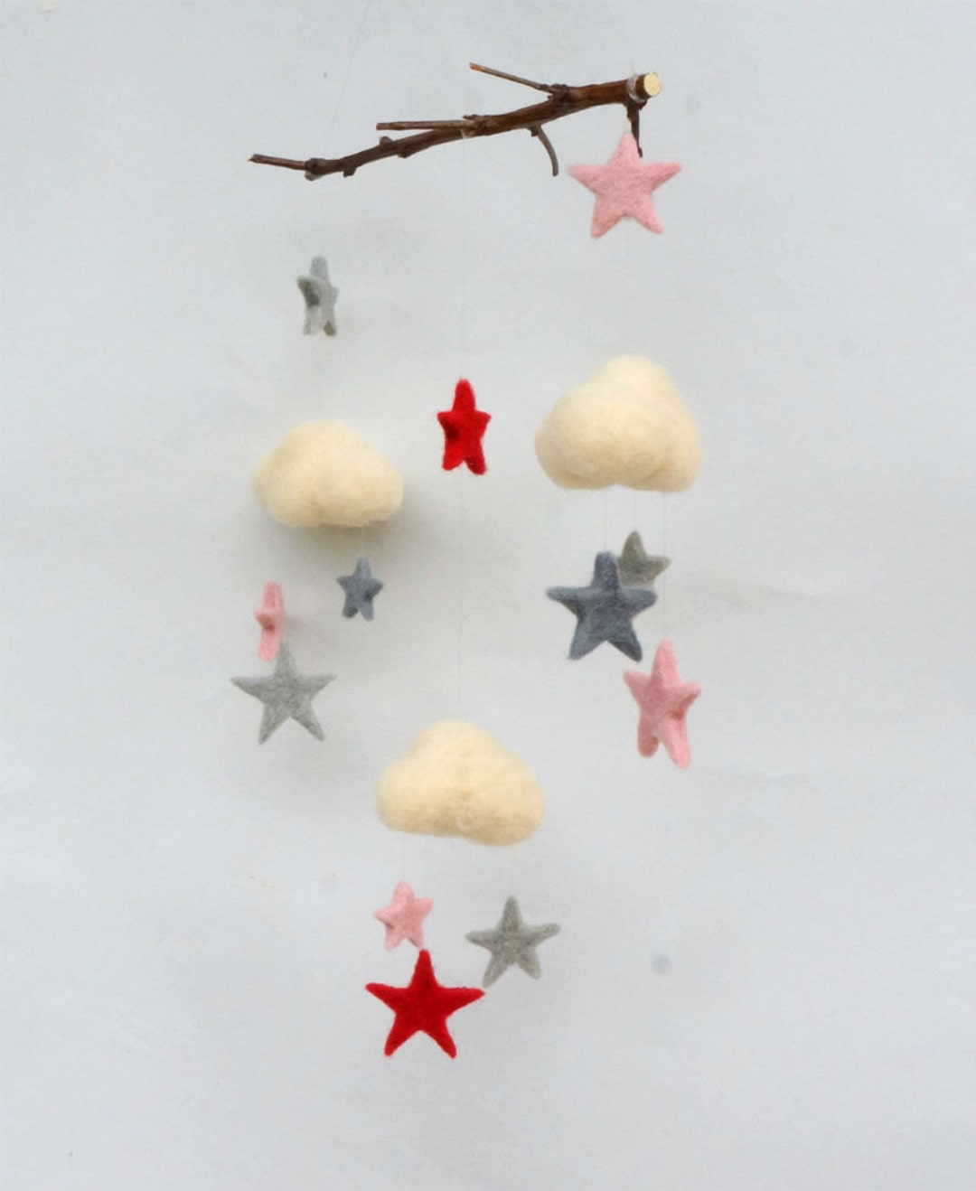 Felt Mobile Ceiling Mobile Felt Star Mobile Gray Pink Red Rustic Accent ...