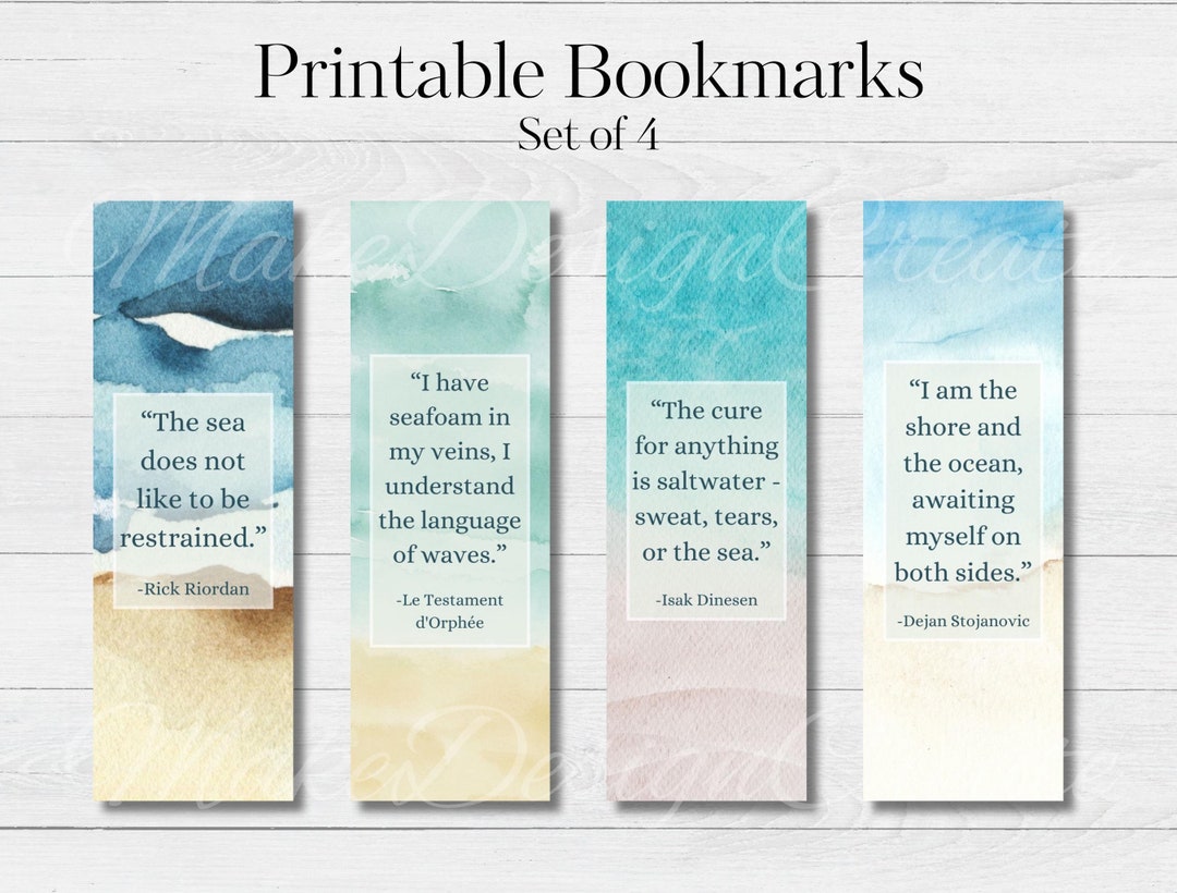 Ocean Bookmarks | Beach Bookmarks | Watercolor Sea Bookmarks | Summer ...