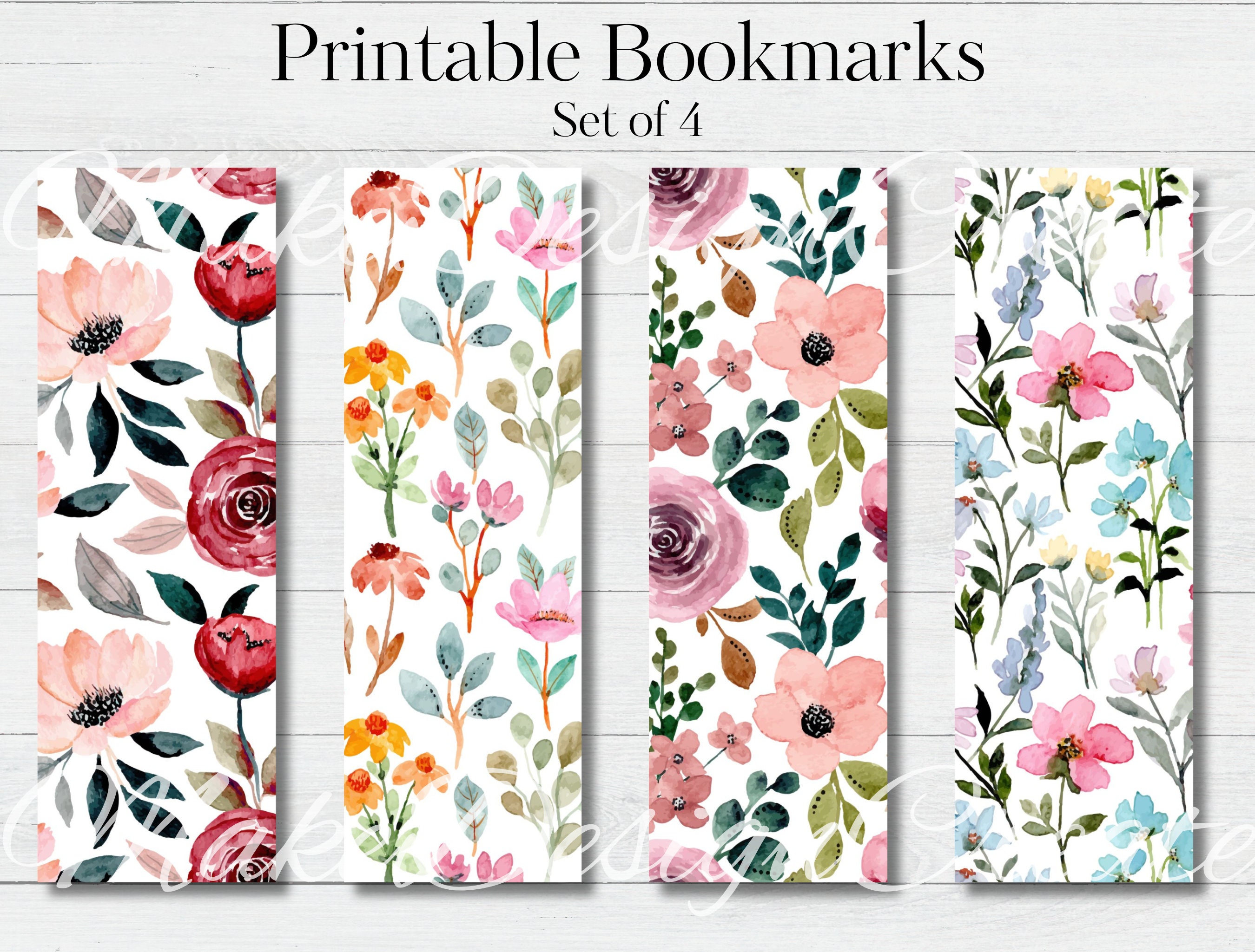 Floral Bookmarks Printable Bookmarks Book Lover Gifts Watercolor ...