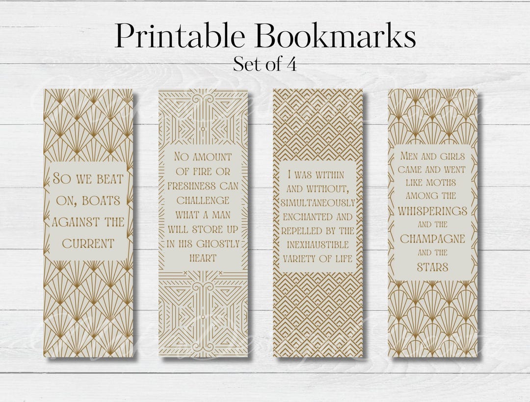 The Great Gatsby Bookmarks | Printable Bookmarks | Art Deco Bookmarks ...