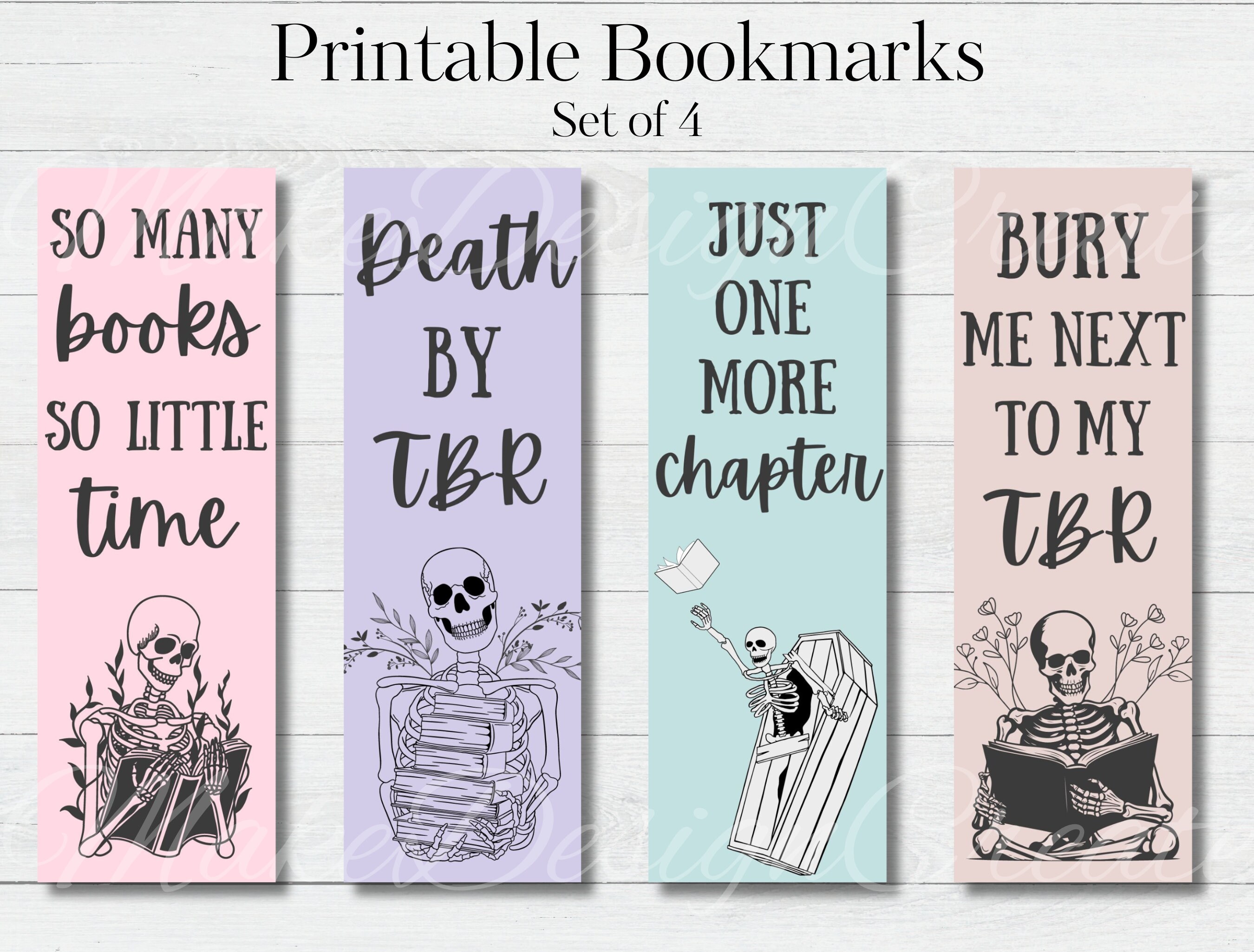Skeleton TBR Bookmarks Death by TBR Just One More Chapter so Many Books ...