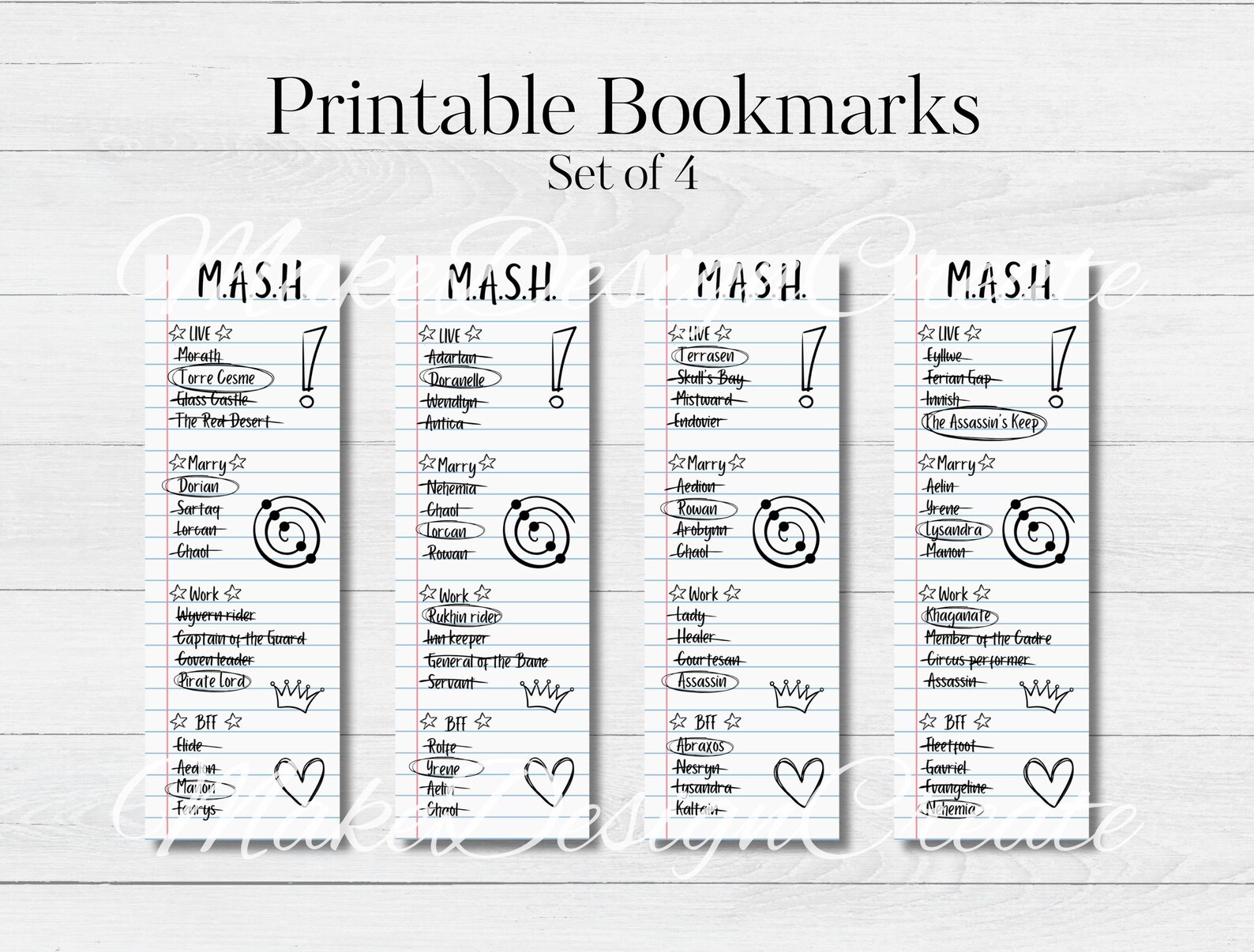 Tog Inspired Bookmarks | MASH Bookmarks | Fantasy Romance Bookmarks ...