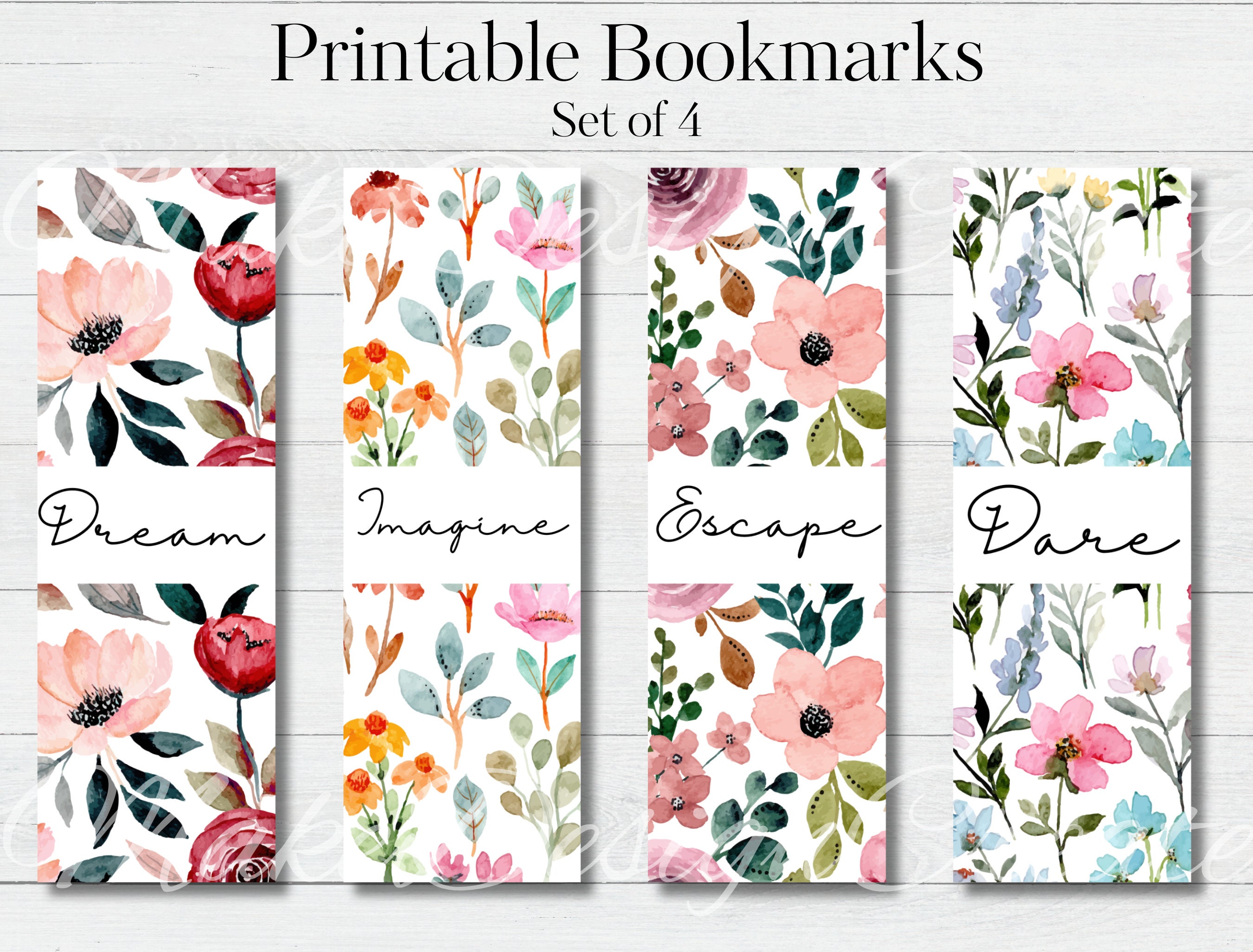 Floral Bookmarks Printable Bookmarks Book Lover Gifts Watercolor ...