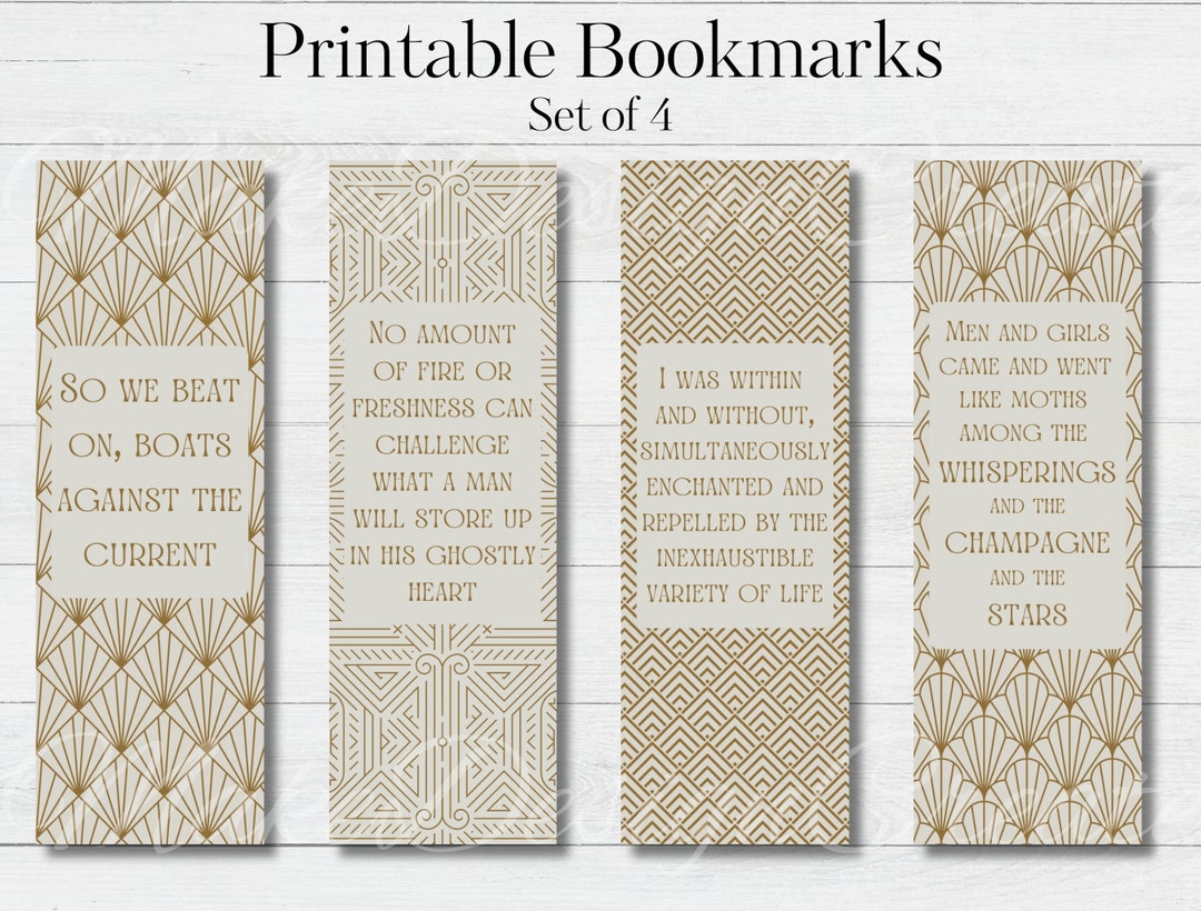 The Great Gatsby Bookmarks Printable Bookmarks Art Deco Bookmarks ...