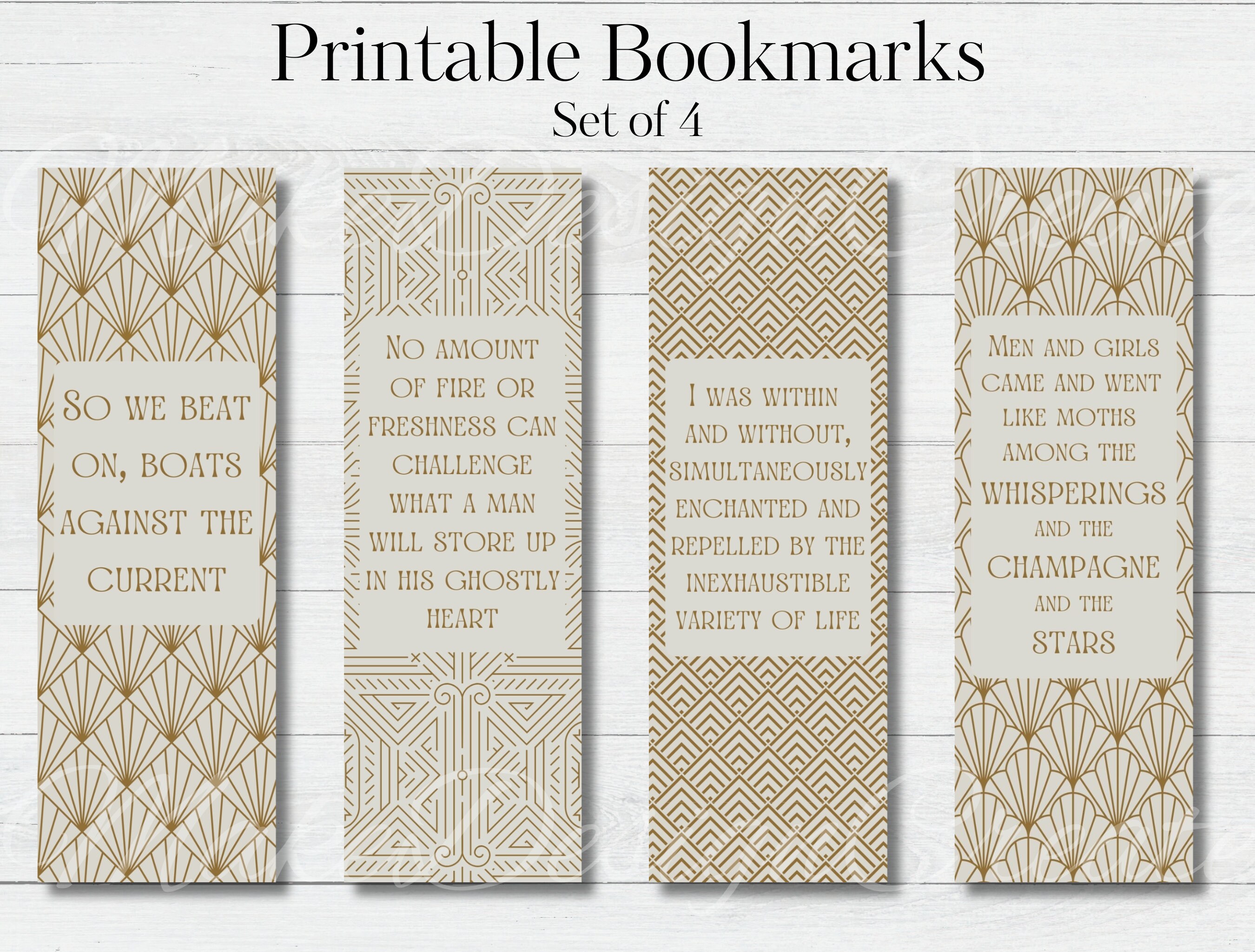 The Great Gatsby Bookmarks Printable Bookmarks Art Deco Bookmarks ...