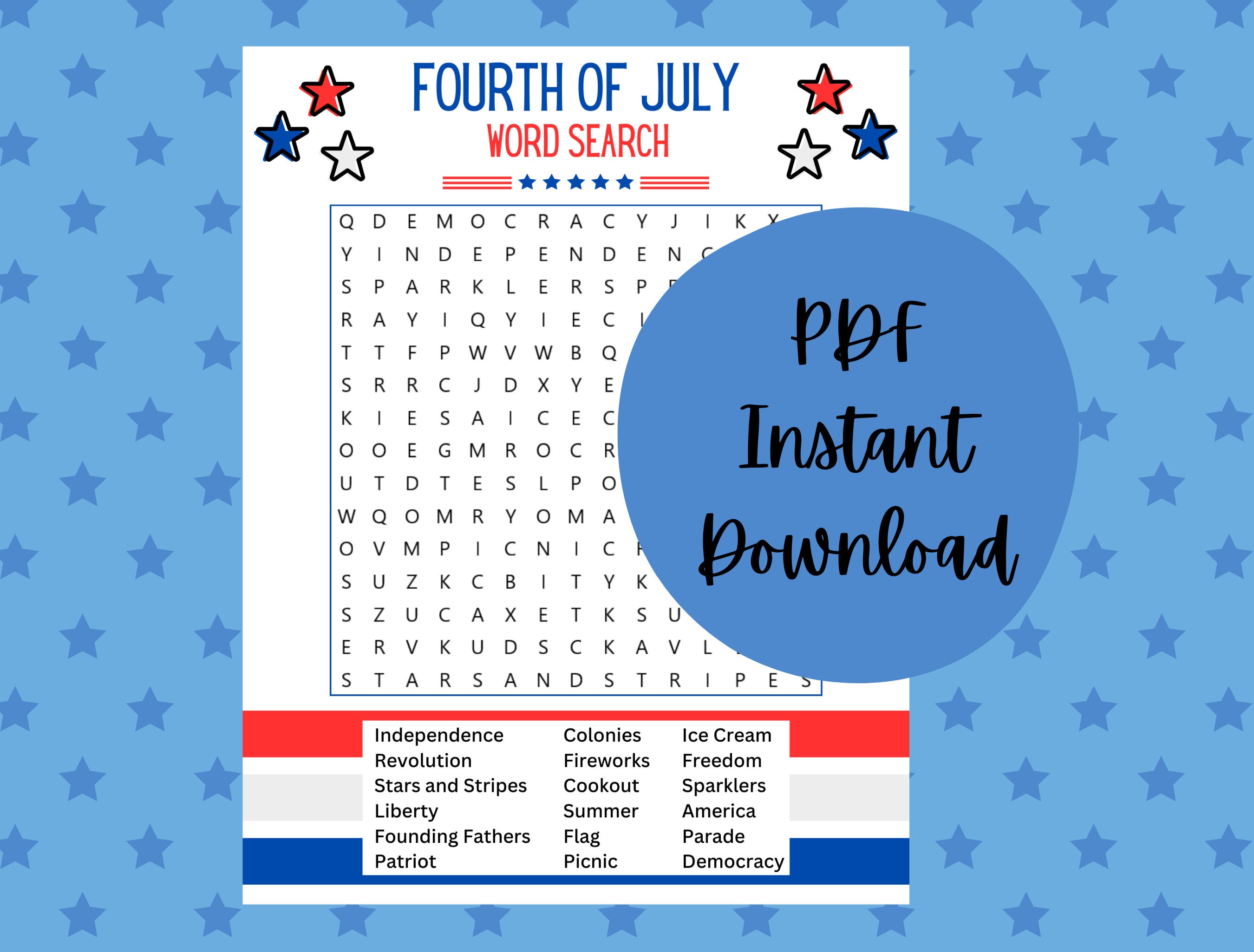 Fourth of July Word Search Printable Word Search Fourth of July Game ...