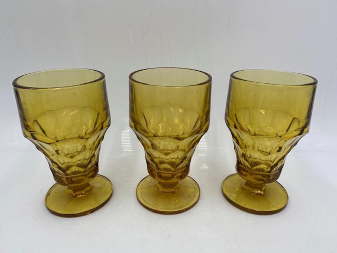 Vintage Amber Glass Goblets - Amber Glass Goblets - Set of 3 - Amber ...