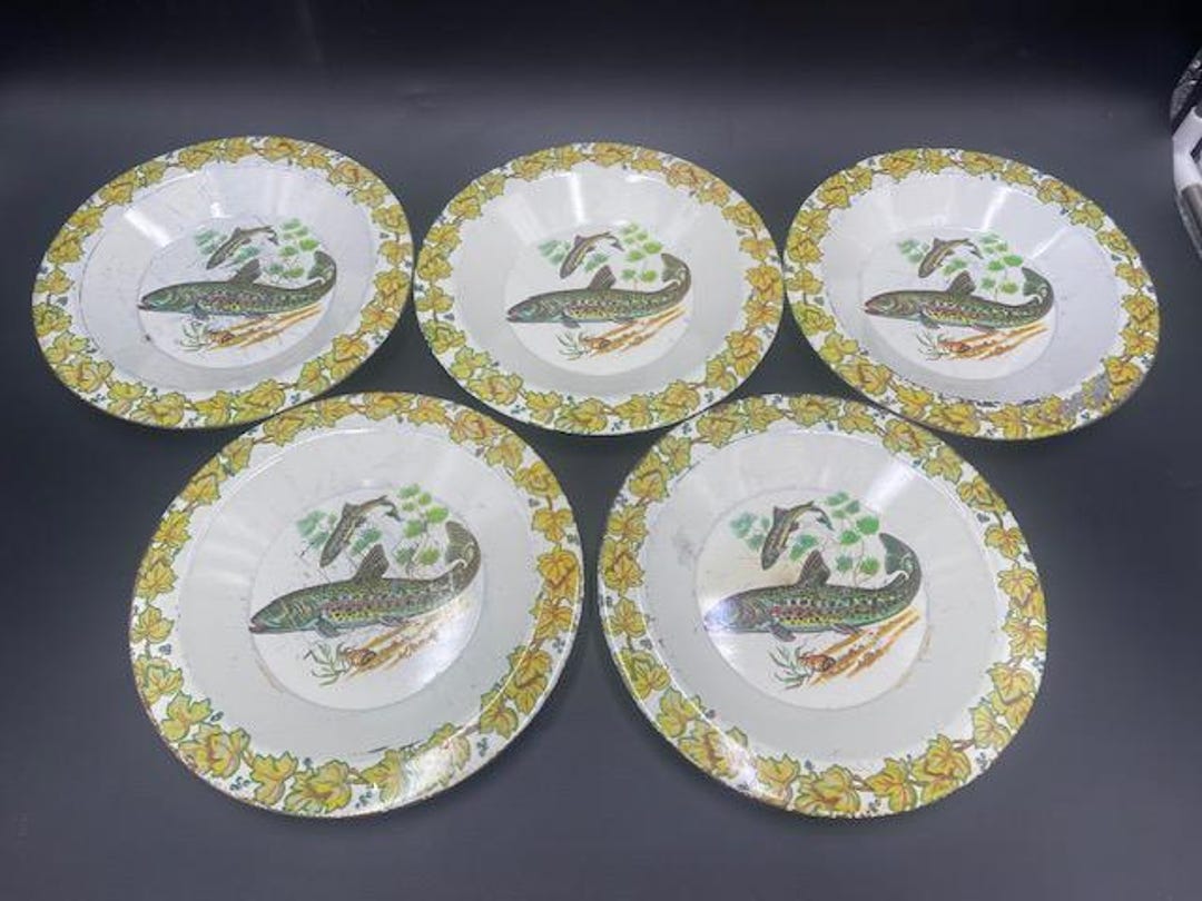 Vintage Tin Fish Plates - Tin Fish Plates - Set of 5 - Cabin Decor ...
