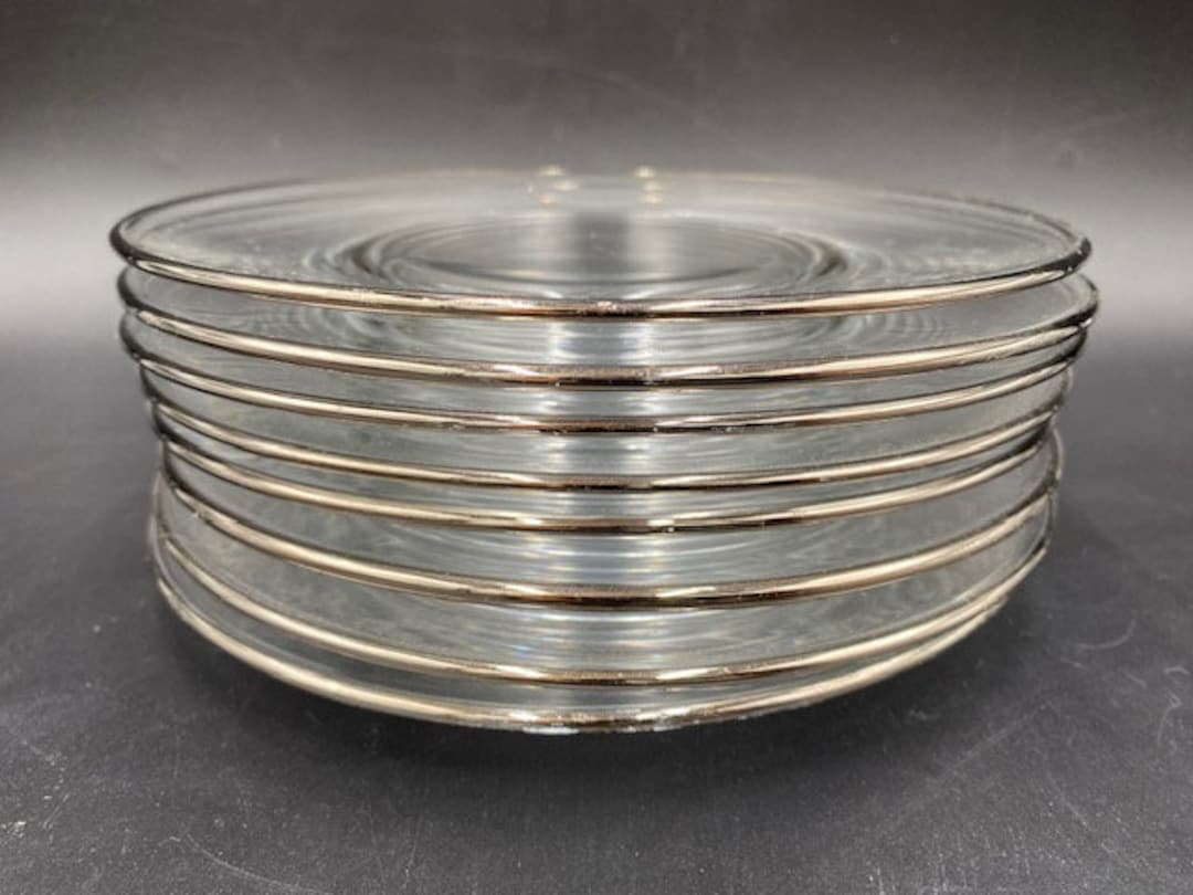 Vintage Glass Cocktail Plates - Set of 6 - Silver Rimmed Cocktail ...