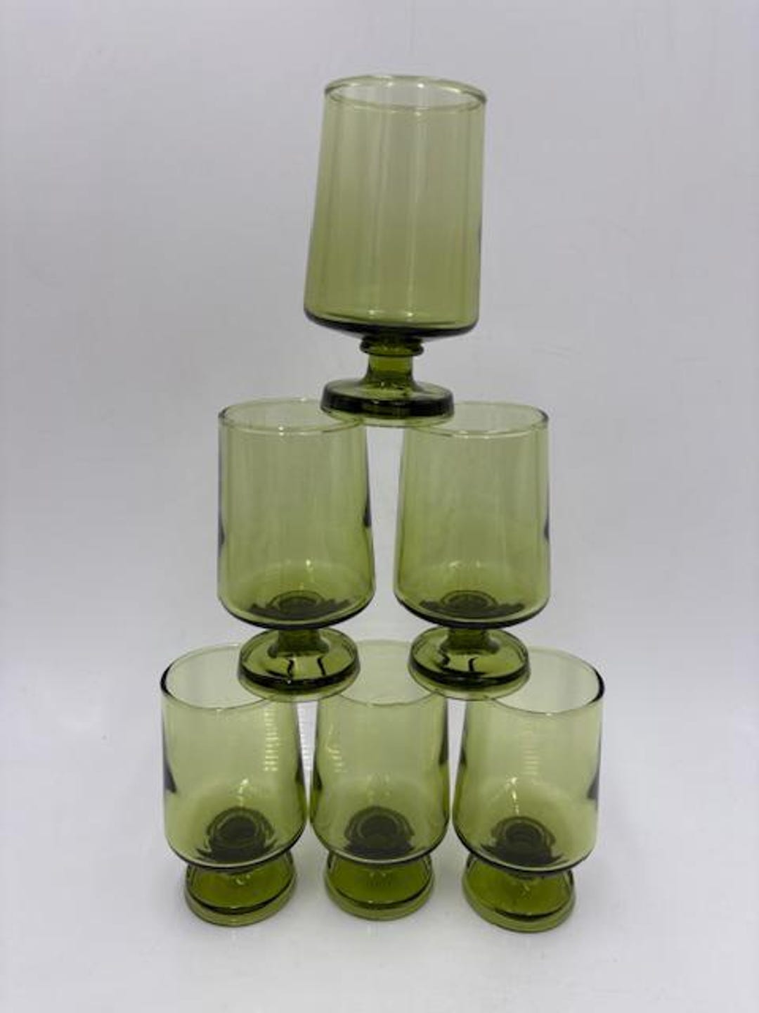 Vintage Green Glassware - Green Glassware - Set of 6 - MCM Juice ...