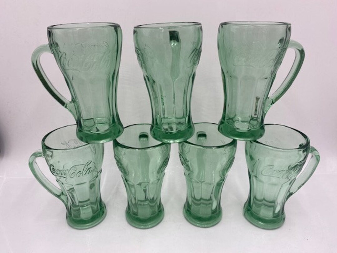 Vintage Green Glass Coca Cola Mugs Green Glass Coca Cola Mugs Set of 7 ...