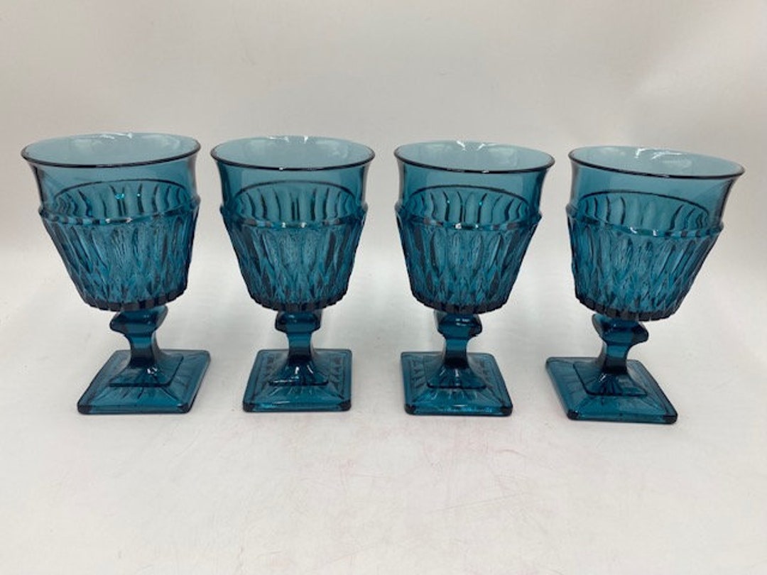 Vintage Blue Glass Goblets Blue Glass Goblets Set of 4 Vintage Blue ...
