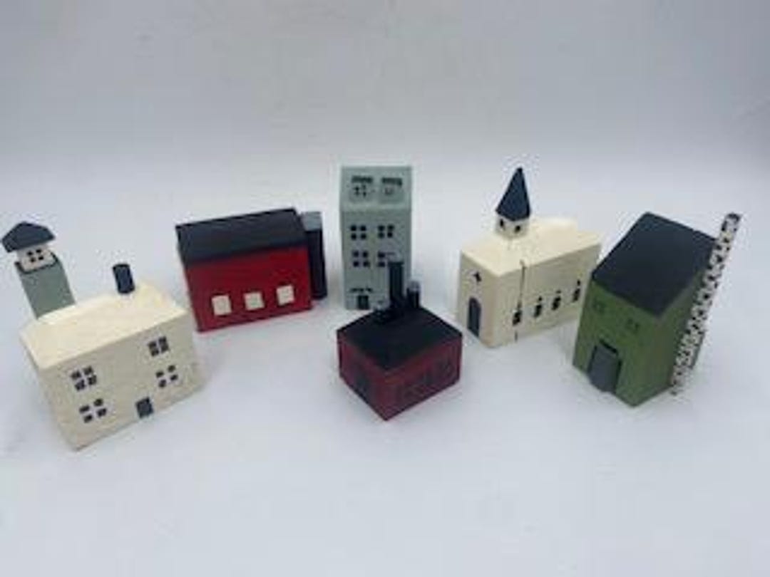 Small Wood Block House - Wood Block Houses - Set of 6 - Block Houses ...