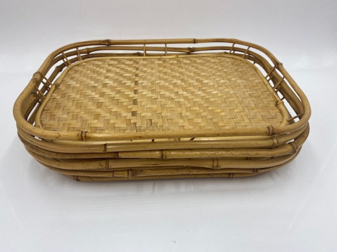 Vintage Bamboo Snack Trays Vintage Bamboo Snack Tray Set of 5 Vintage ...