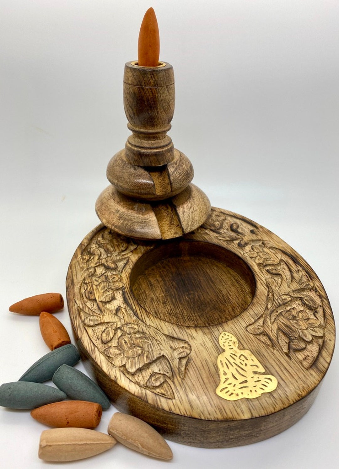 Mango Wood Backflow Incense Burner - Handcrafted Waterfall Smoke Effect ...