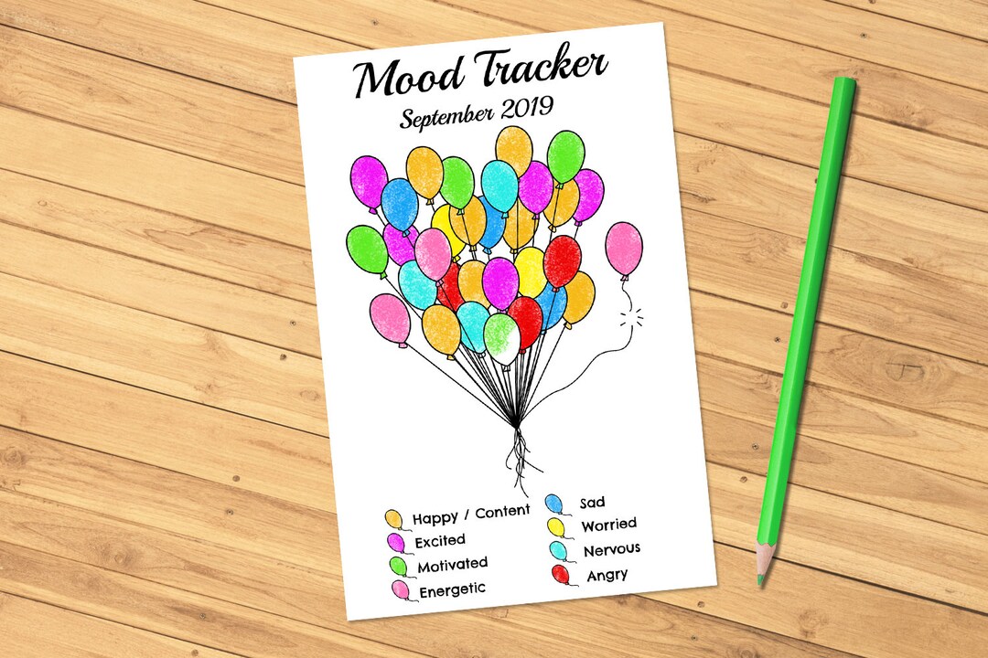 Monthly Mood Tracker Balloons Editable Printable PDF for Bullet Journal ...