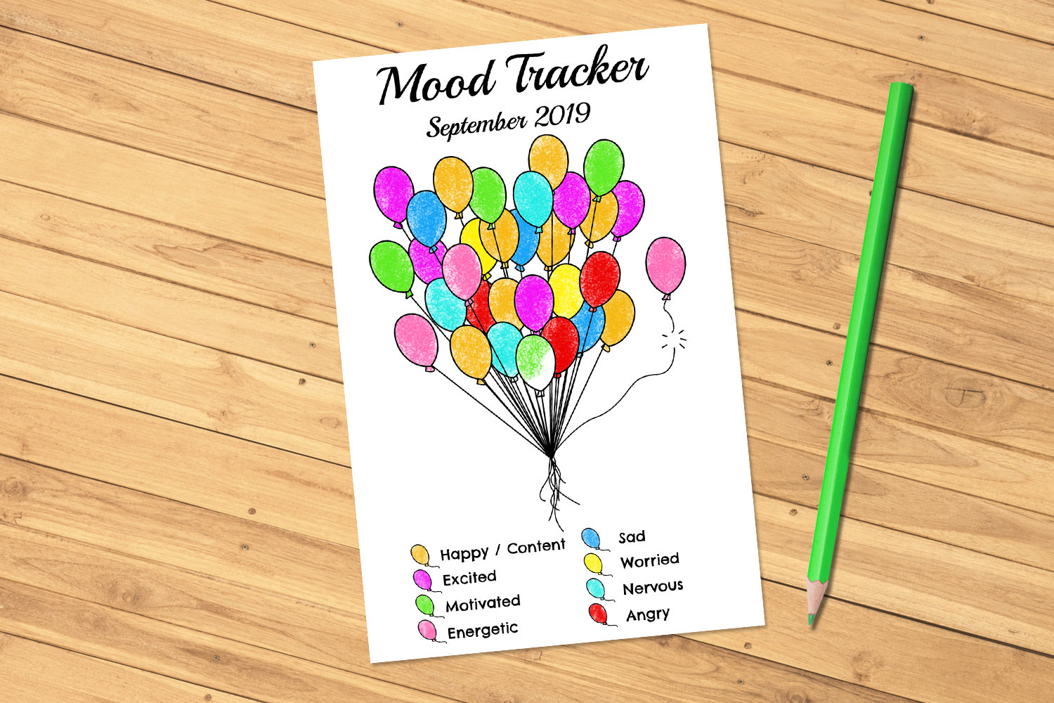 Monthly Mood Tracker Balloons Editable Printable PDF for Bullet Journal ...