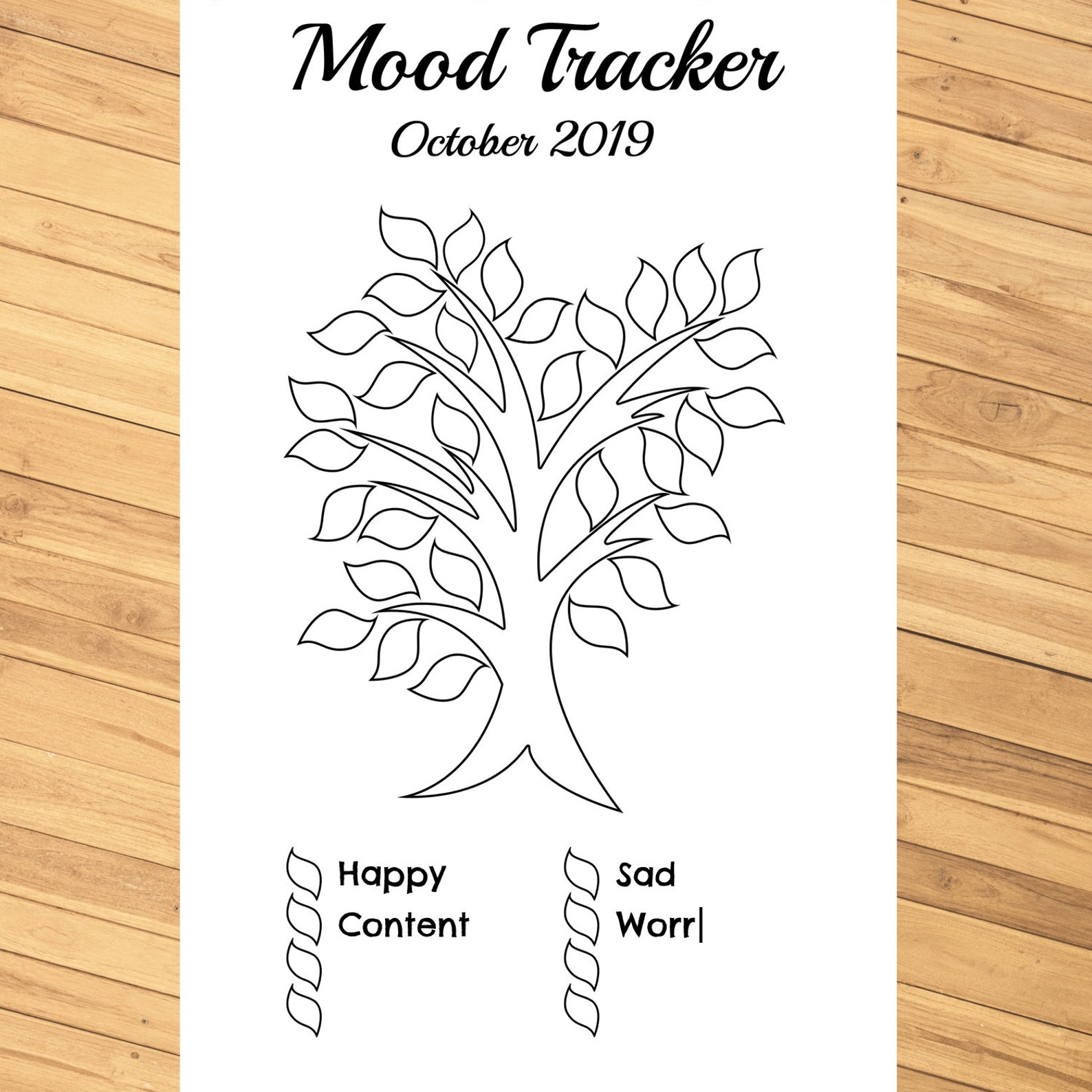 Monthly Mood Tracker Tree Nature Editable Printable PDF for Bullet ...